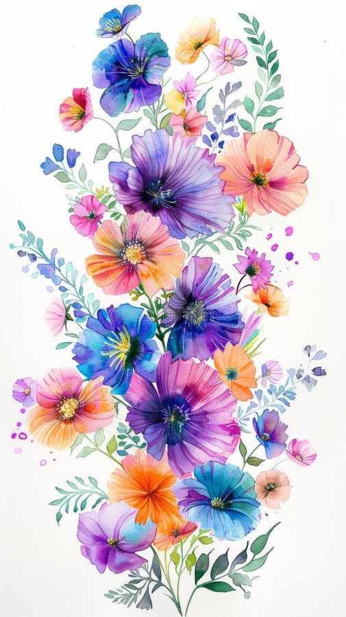 Watercolor Illustration of Colorful Spring Flowers, Spring Background ...