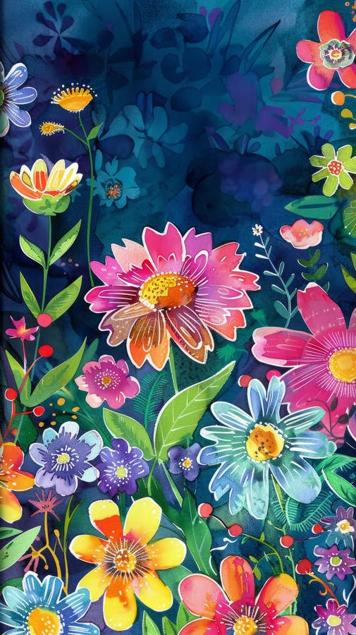 Watercolor Illustration of Colorful Spring Flowers, Spring Background ...