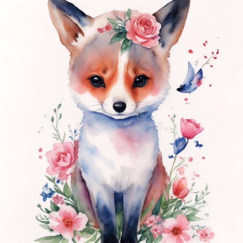 Watercolor Illustration with Cute Animal Design Stock Illustration ...