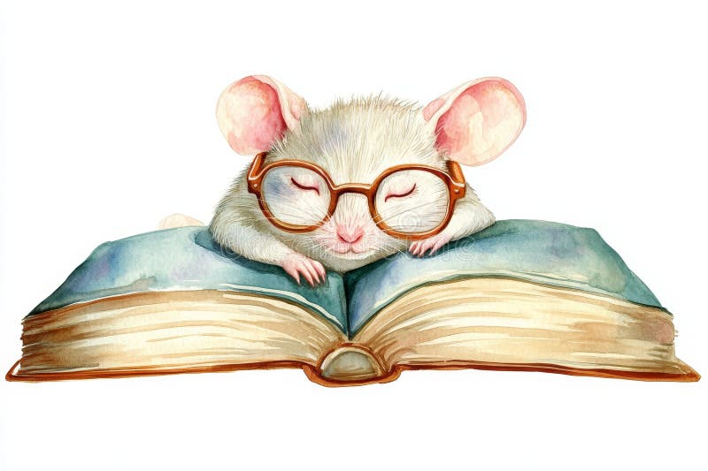 Sleepy Mouse Reading a Book Stock Illustration - Illustration of mouse ...