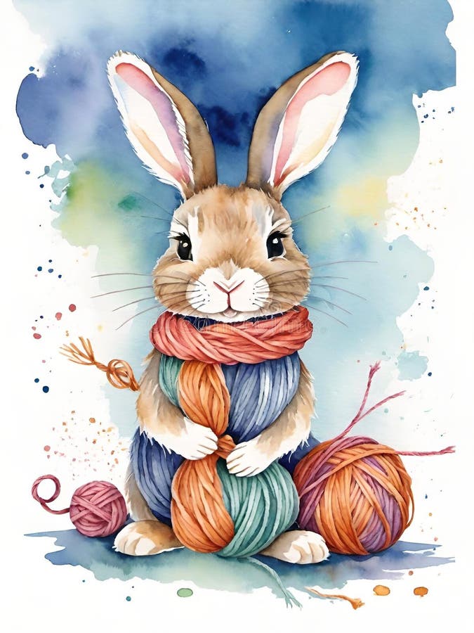 Watercolor Illustration with a Cute Rabbit. Hand Drawn Illustration ...