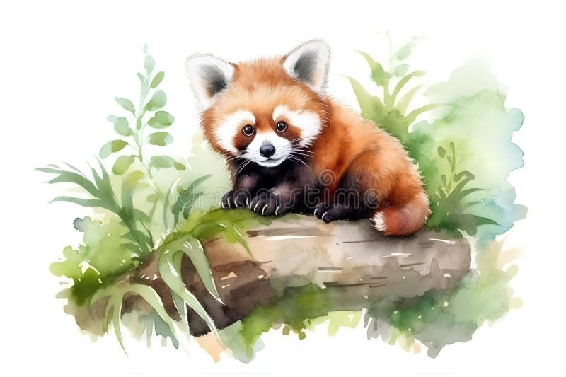 Cute Red Panda Sitting on a Tree Branch. Vector Illustration Stock ...