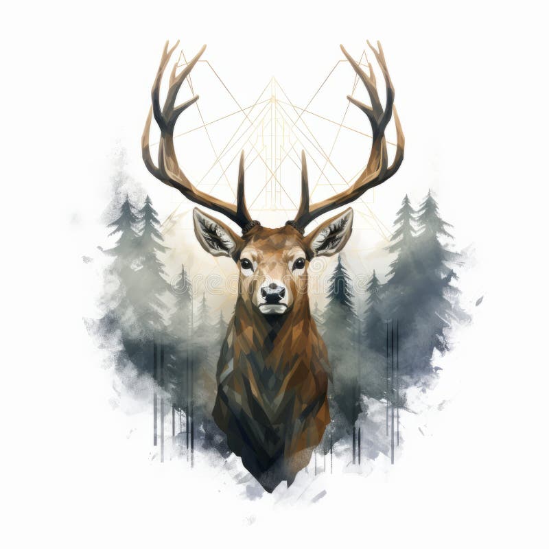 Watercolor Illustration of a Deer in the Forest Stock Illustration ...