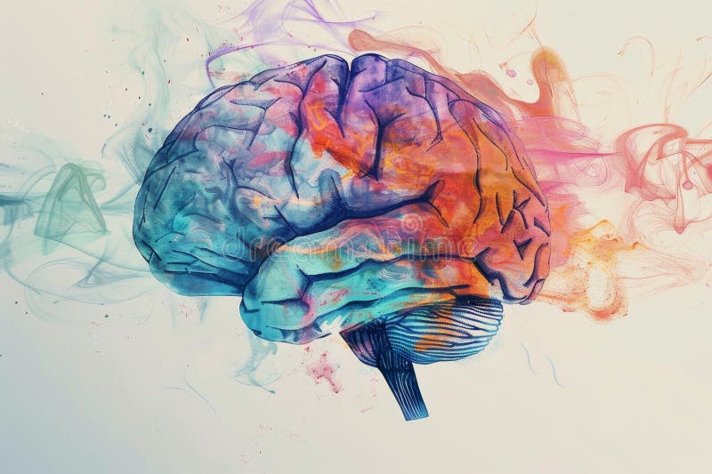 Watercolor Illustration Depicting Brain Evolution with Neural ...