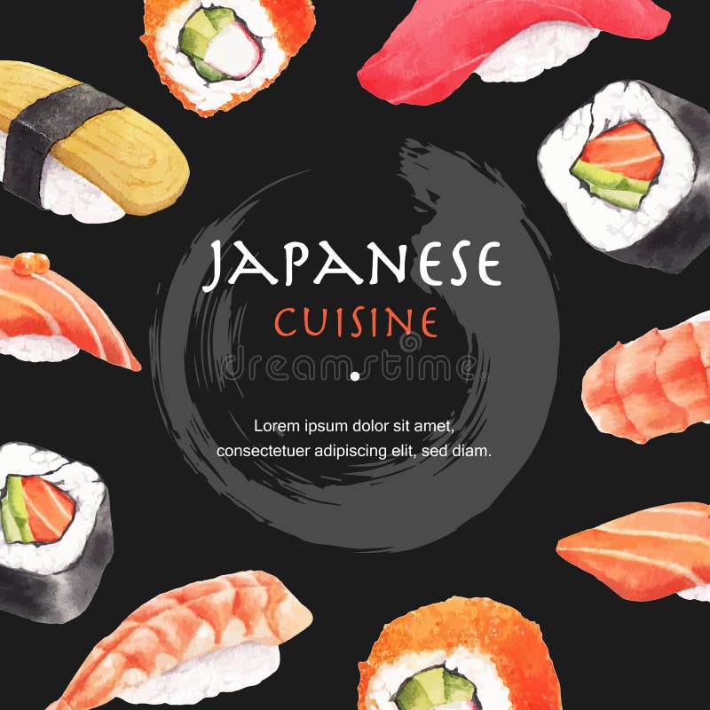 Watercolor Illustration Design with Creative Sushi-themed for Banners ...