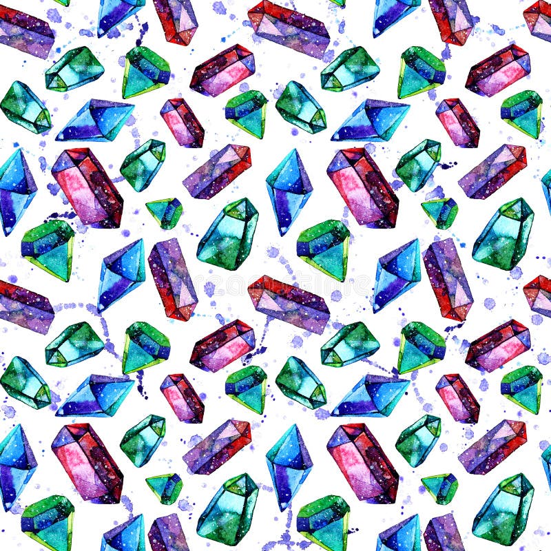 Watercolor Illustration of Diamond Crystals - Seamless Pattern Stock ...
