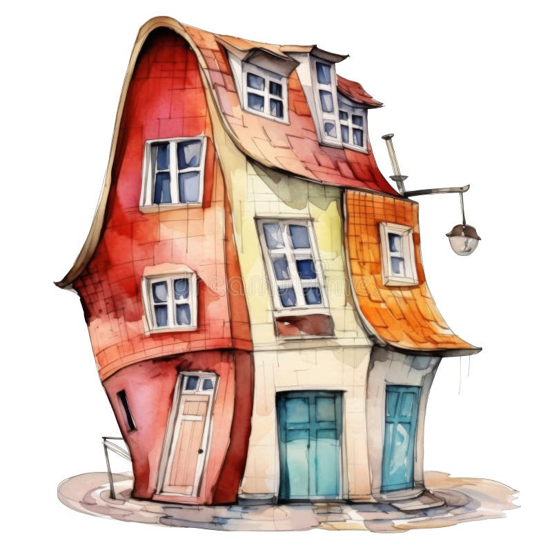 A Watercolor Illustration of a Distorted, Colorful House Stock ...