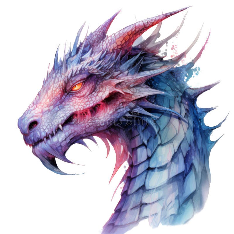 Watercolor Illustration of a Dragon S Head Stock Image - Illustration ...