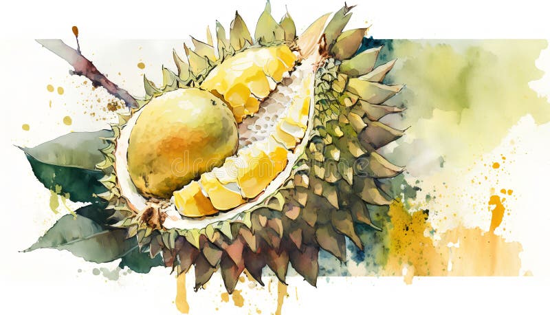 Watercolor Illustration of Durian Fruit. Exotic Tropical Fruit Stock ...