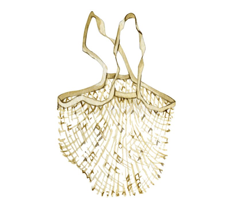 Watercolor Illustration Eco Friendly String Bag Stock Illustration ...