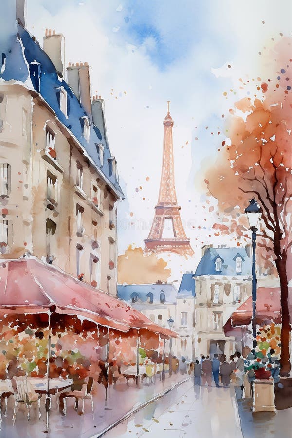 Watercolor Illustration of Eiffel Tower in Paris. Vertical Printable ...