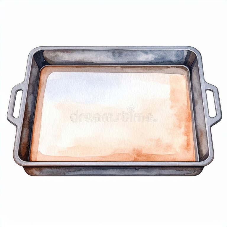 Watercolor Illustration of Empty Rectangular Baking Pan Stock ...