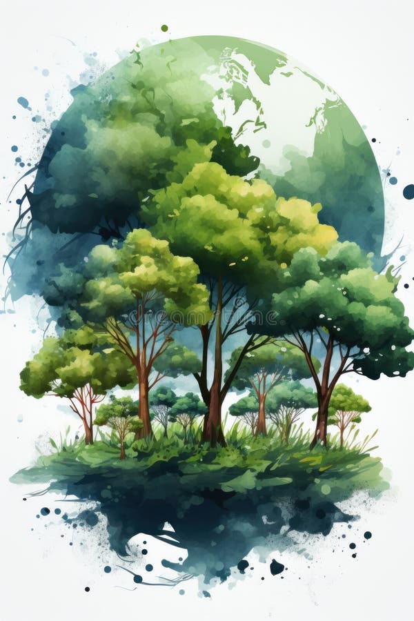 Watercolor Illustration Environmentally Friendly Planet. AI Generative ...