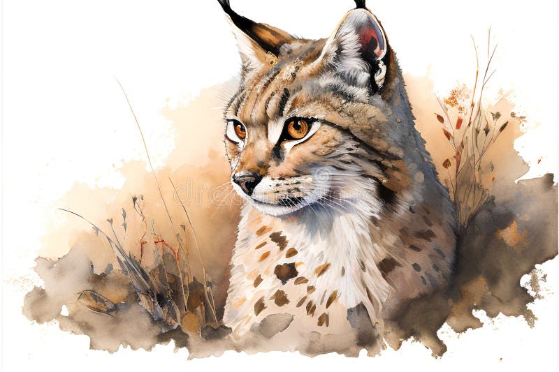 Watercolor Illustration of a Eurasian Lynx (Lynx Lynx) Stock ...