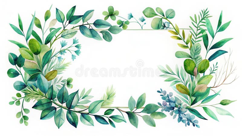 A Watercolor Illustration Featuring a Rectangular Frame Adorned with ...