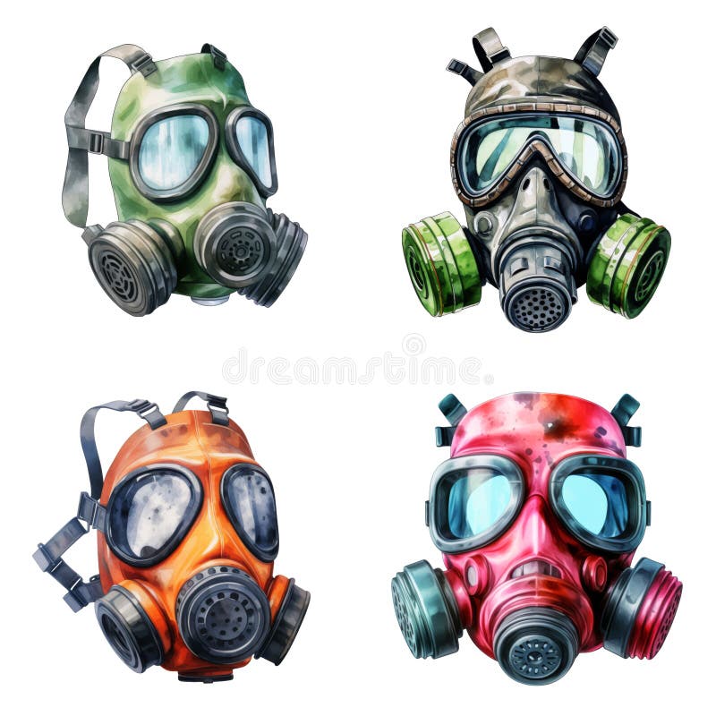 A Watercolor Illustration of an Orange Gas Mask Stock Image - Image of ...