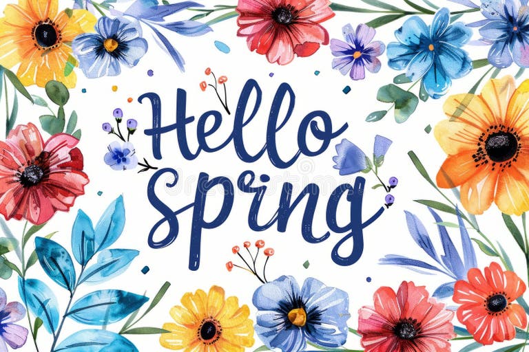 Watercolor Illustration of a Frame of Spring Flowers, Inside the Text ...