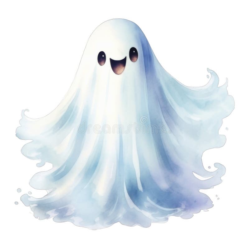 A Watercolor Illustration of a Friendly Ghost with a Big Smile Stock ...