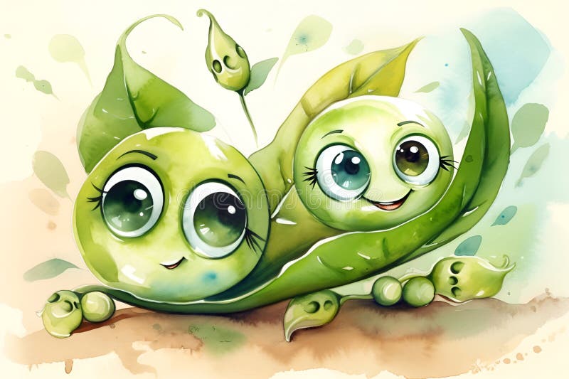Watercolor Illustration of a Funny Pea Character 2 Stock Illustration ...