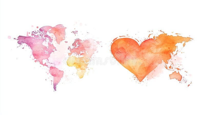 The Watercolor Illustration Global Network Connection Watercolor Map ...