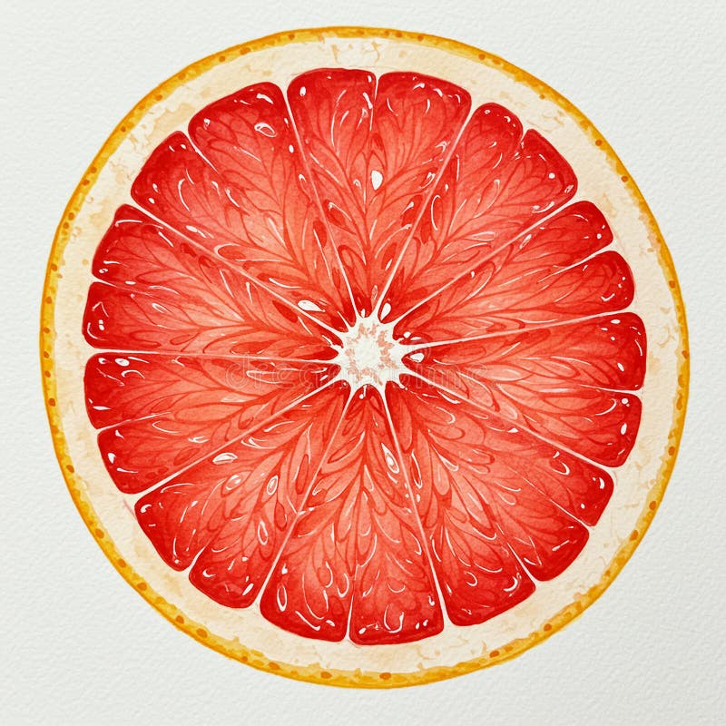 Watercolor Illustration of a Grapefruit Slice, Showcasing Vibrant Red ...