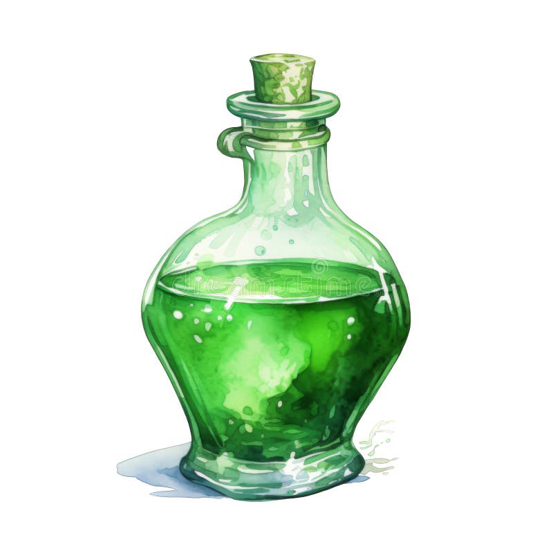 Watercolor Illustration of a Green Glass Bottle with a Cork Stock ... Watercolor Illustration of a Green Glass Bottle with a Cork Stock ...