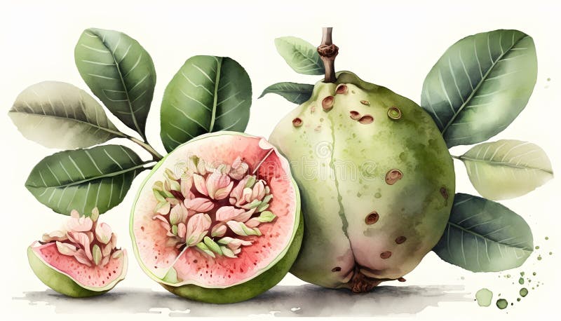 Watercolor Illustration of Guava. Hand Drawn Watercolor Illustration ...