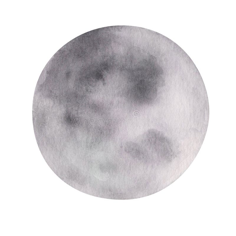 Watercolor Illustration of Hand Painted Grey Moon Satellite of Earth ...