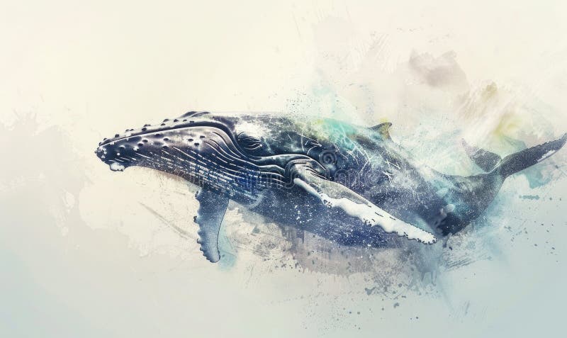 Watercolor Illustration of a Humpback Whale in the Ocean Stock Photo ...