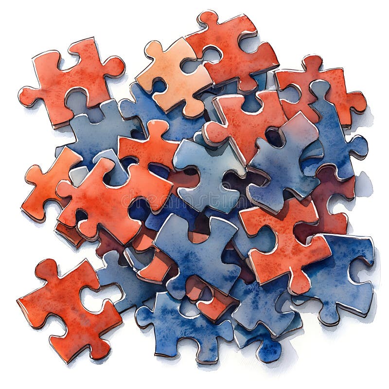 Watercolor Illustration of Interlocking Puzzle Pieces Representing ...