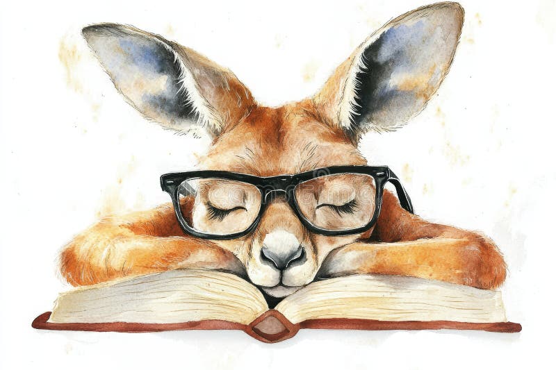 A Watercolor Illustration of a Kangaroo Wearing Glasses and Sleeping ...
