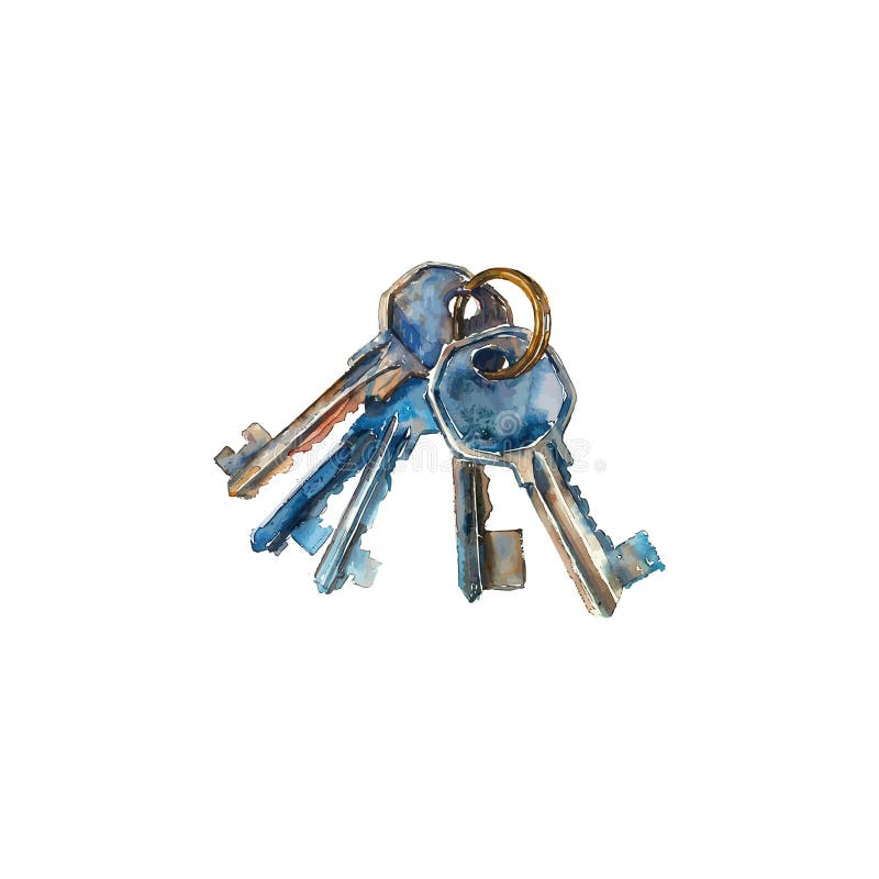 Watercolor Illustration of Keyring with Keys. Vector Illustration ...