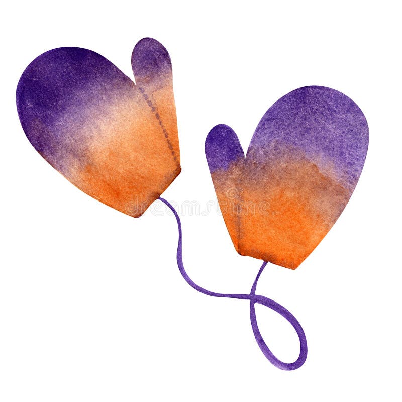 Watercolor Illustration of Knitted Mittens with Different Textures and ...