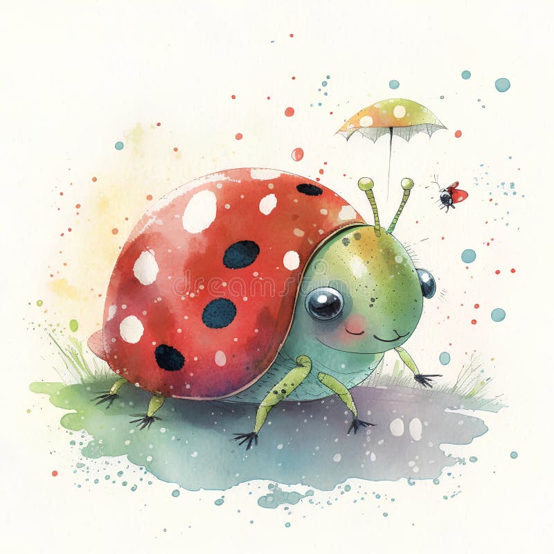 Watercolor Illustration of a Ladybug. Cute Cartoon Character Stock ...