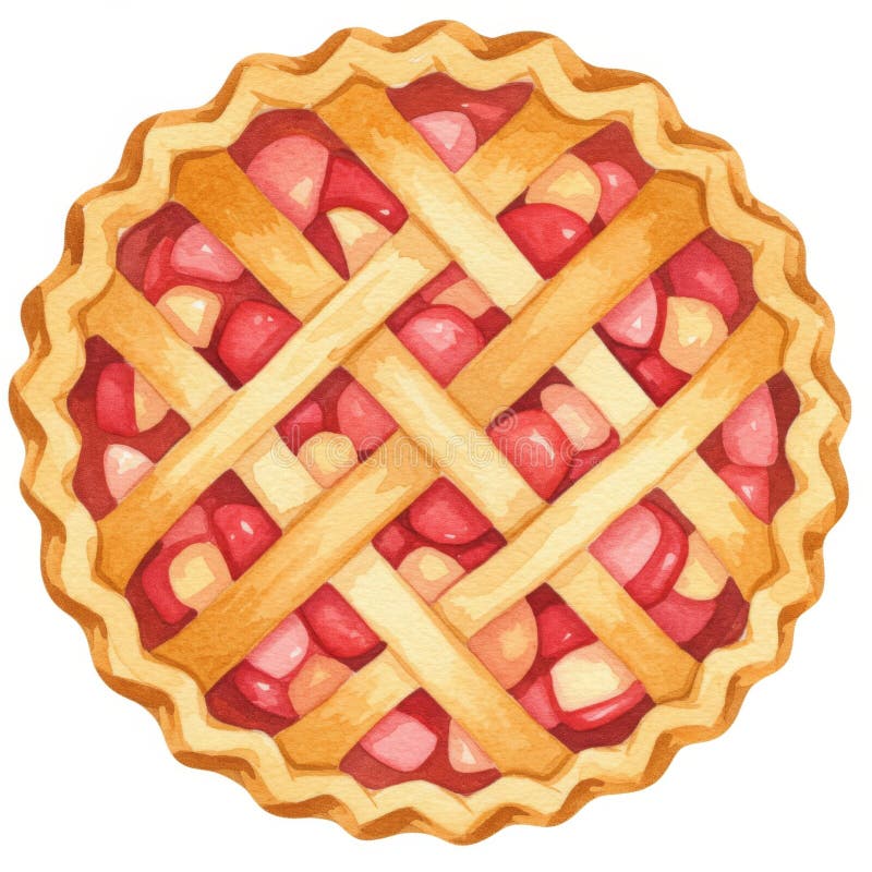 Watercolor Illustration of a Lattice-Top Apple Cherry Pie Stock Illustration - Illustration of ...