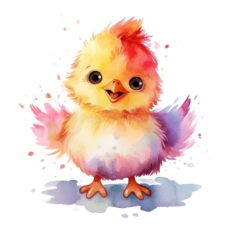 A Watercolor Illustration of a Little Chicken Bird Stock Vector ...