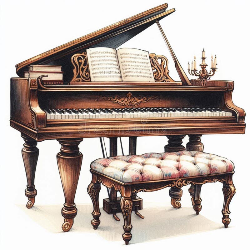 Antique Piano Watercolor Illustration Stock Illustration - Illustration ...