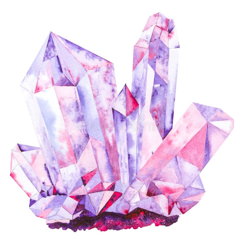 Watercolor Illustration of Magic Crystals, Hand Drawing, Esoterics ...