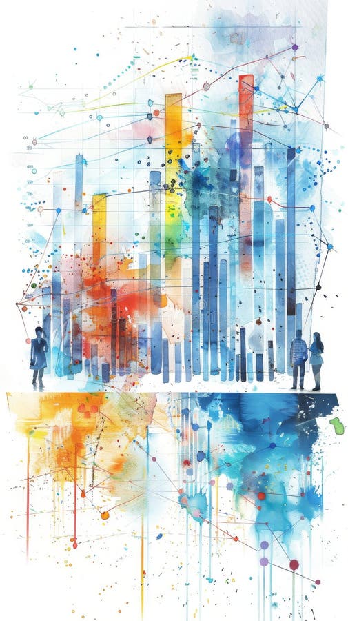 Watercolor Illustration of Marketing Data Insights. Stock Illustration ...
