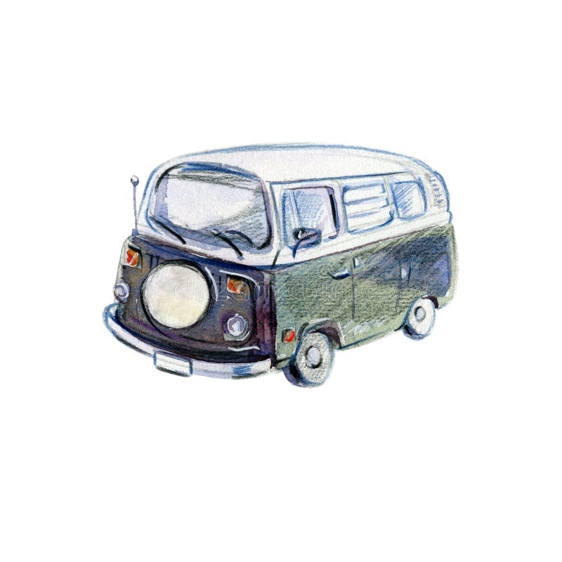 Watercolor Illustration of Microbus Stock Illustration - Illustration ...