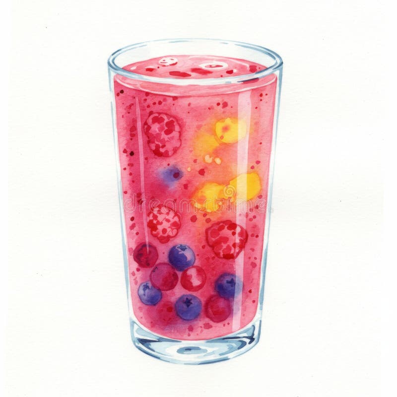 Watercolor Illustration of a Mixed Berry Smoothie Stock Illustration ...