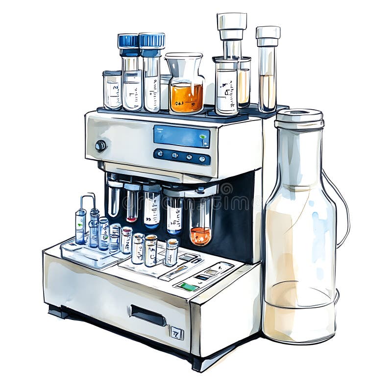 Watercolor Illustration of a Modern Laboratory Sample Processor Stock ...