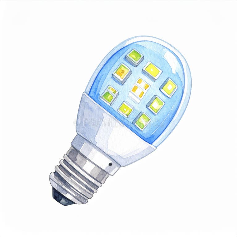 Watercolor Illustration of a Modern Led Lightbulb Stock Illustration ...