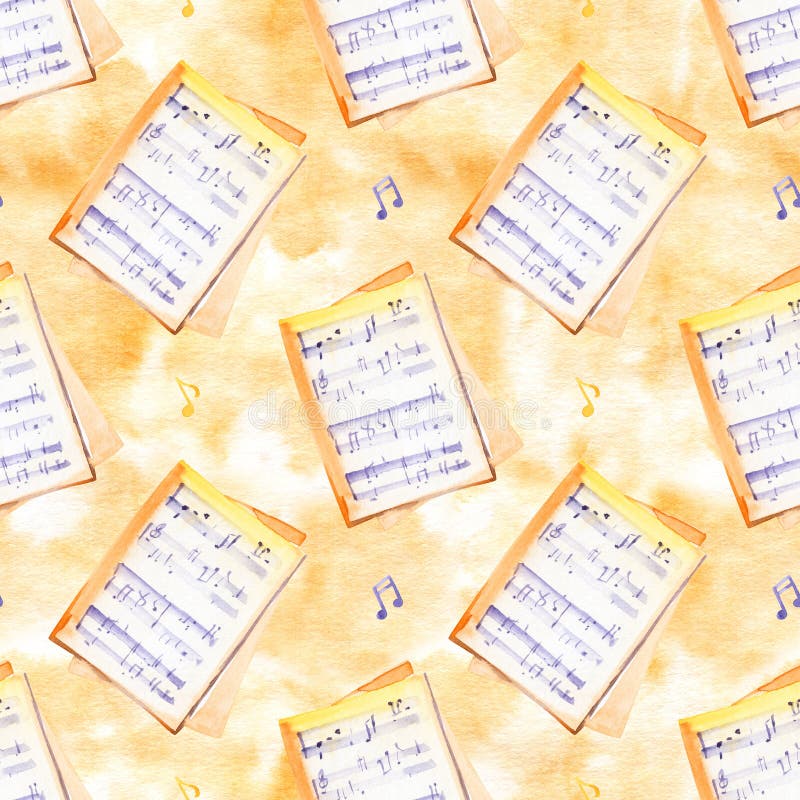 Watercolor Illustration Music Notes and Keys Set. Seamless Pattern ...