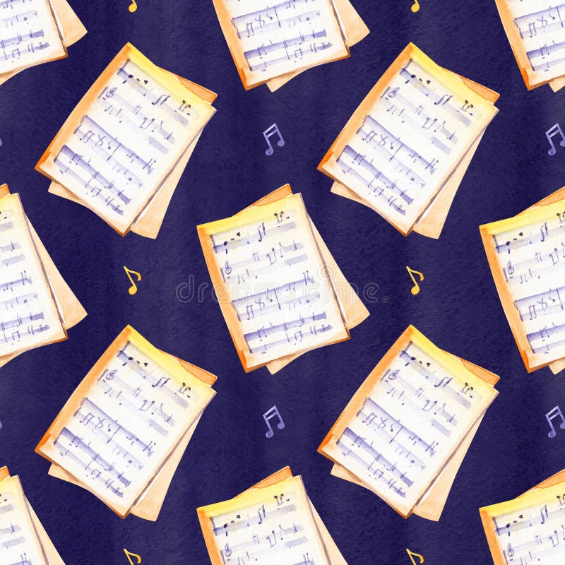 Watercolor Illustration Music Notes and Keys Set. Seamless Pattern ...