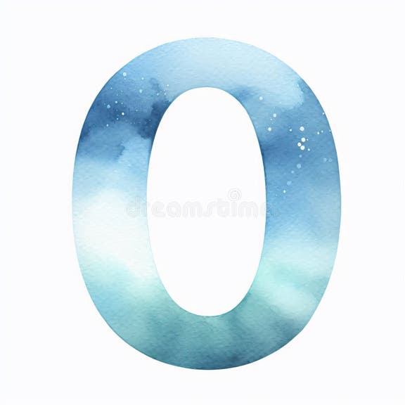 Watercolor Illustration of the Number Zero in Blue Stock Illustration ...