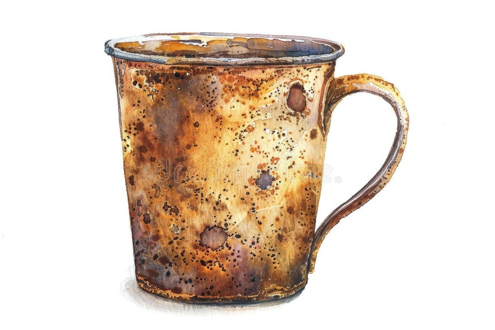 Watercolor Illustration of an Old, Rusty Coffee Cup Stock Image - Image ...
