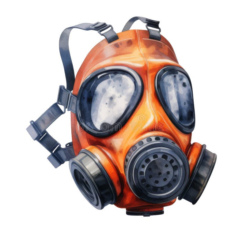 A Watercolor Illustration of an Orange Gas Mask Stock Image - Image of ...