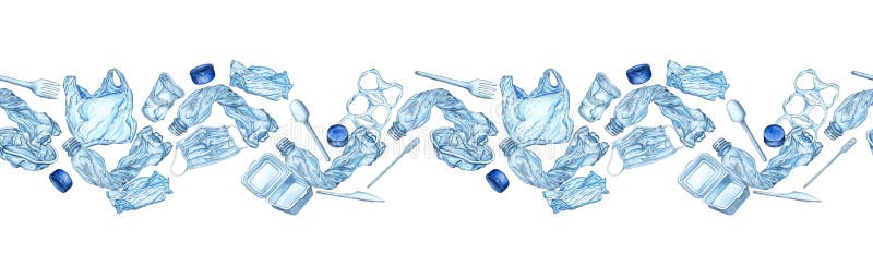 Horizontal Pattern Plastic Trash Watercolor Stock Illustration ...