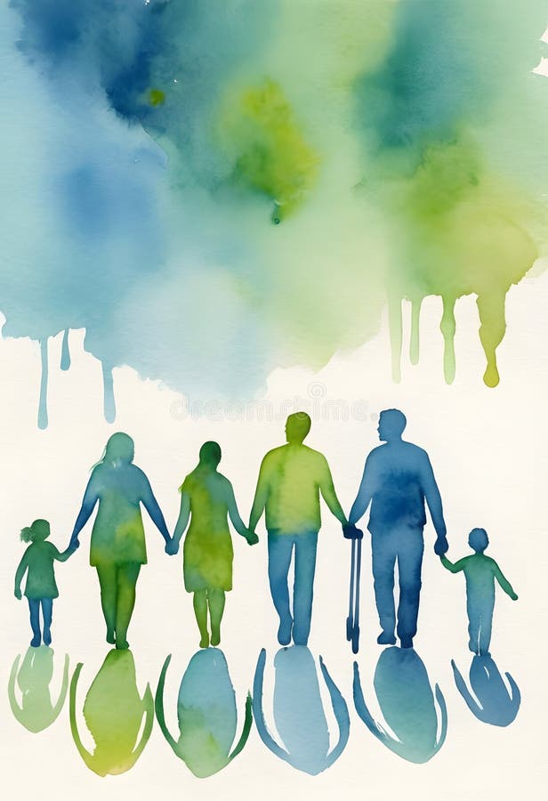 Watercolor Illustration of People Holding Hands with Reflections ...
